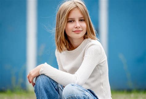 Cute Preteen Gitl With Blond Hair Stock Image Image Of Blonde