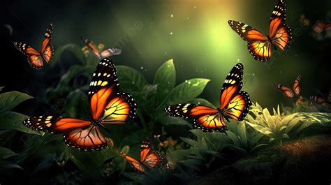 Butterflies Fly Around In A Dark Forest Background Butterflies