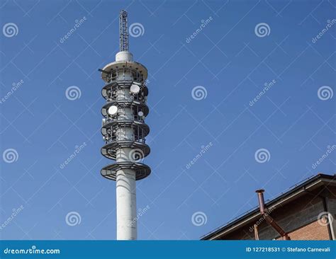 Broadcast Tower On Building Antenna And System For Comunication Stock