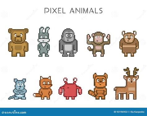 Pixel Art Animals Collection Featuring Cute Squirrel Deer Lion Rabbit
