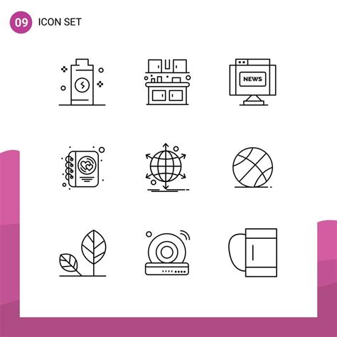 Pack Of 9 Creative Outlines Of International Writing Communications Love Diary Editable Vector