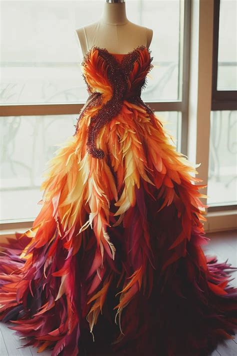 Gorgeous Feathery Gown Fashion Drawing Dresses Phoenix Fashion Ball