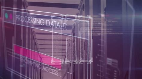 Animation Of Data Processing And Diagrams Over Server Room Premium
