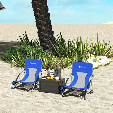 Outsunny Set Of 2 Folding Beach Chair Beach Chairs With Mesh Back
