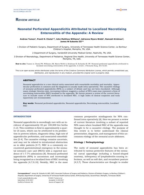 Pdf Neonatal Perforated Appendicitis Attributed To Localized