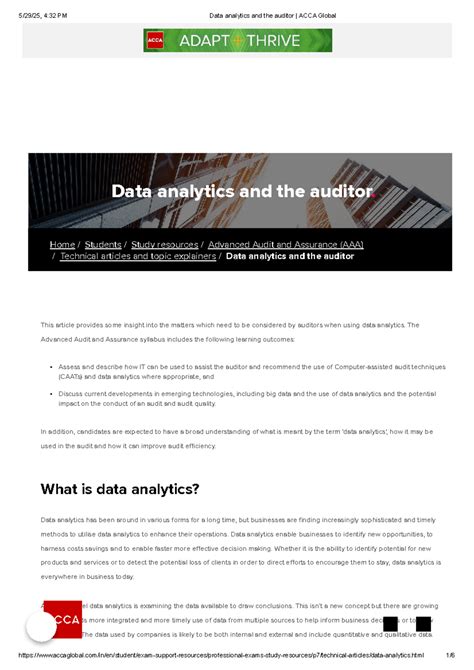 Data Analytics And The Auditor Insights For Acca Students Studocu