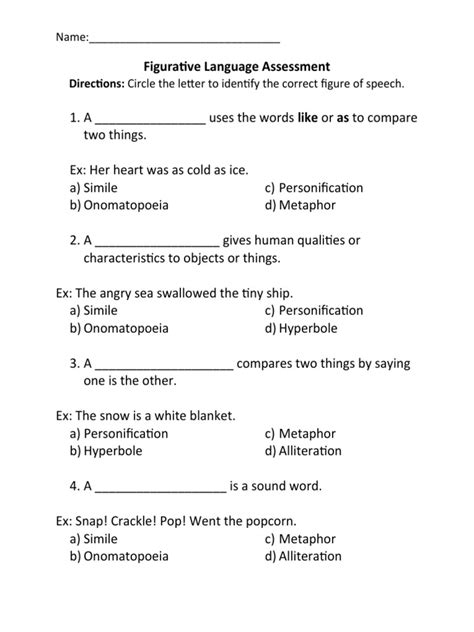 Figurative Language Assessment Pdf