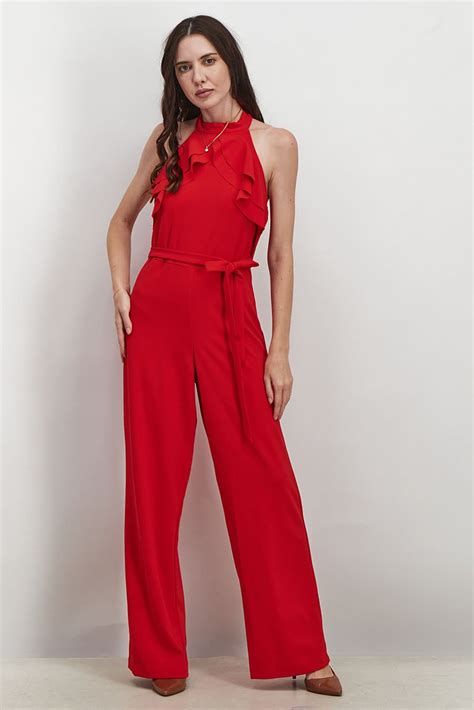 Buy Bebe Women Halter Neck Plain Maxi Jumpsuit Red Online Brands For Less
