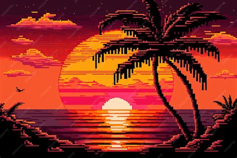 Premium Ai Image Pixel Art Sunset Background