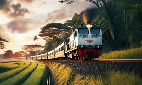 A Passenger Train Passing Through Rice Fields Stock Video Video Of
