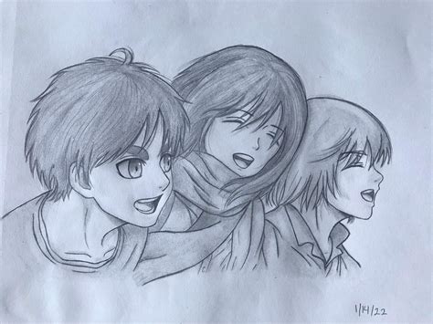 Eren Mikasa Armin Anime Sketch Gear Drawing Anime Drawings Sketches
