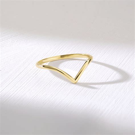V Ring 14k Solid Yellow Gold Stack Band Ring 18k Gold Minimalist Ring