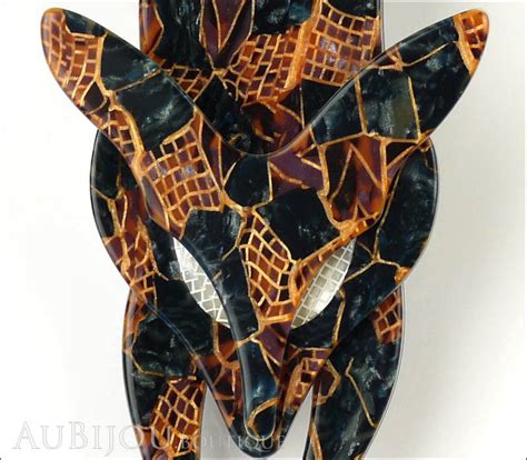 Lea Stein Fox Brooch Pin Gold Marbled Grey Aubijou Boutique