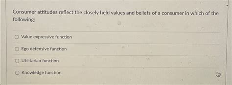 Solved Consumer Attitudes Reflect The Closely Held Values