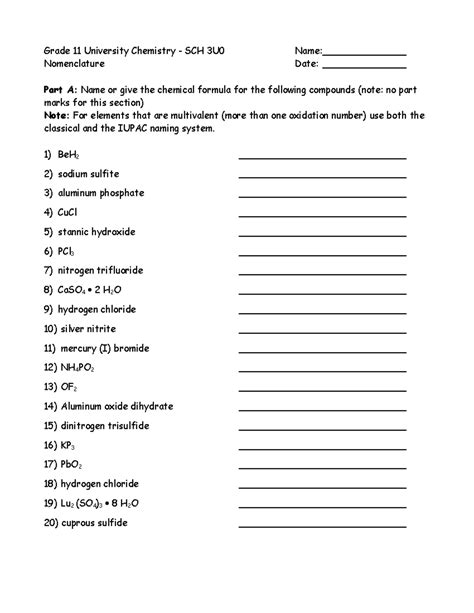 Nomenclature Problems Nomenclature Date Part A Name Or Give The