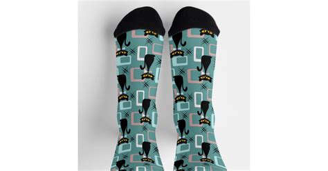 Mid Century Black Cat Pattern Socks Zazzle