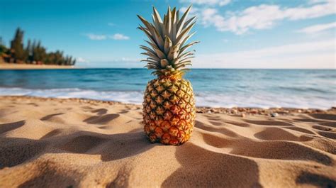 Premium Ai Image Pineapple On Sand Beach