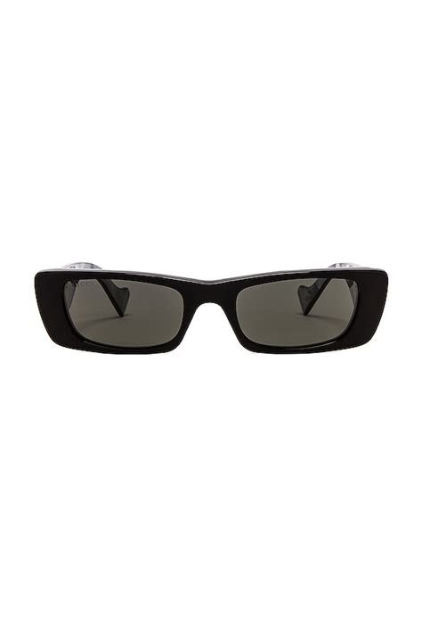 Gucci Fluo Rectangular Sunglasses In Shiny Black And Grey Solid Revolve