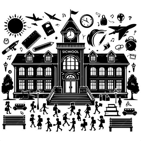 Vector De Escuela Vector De Silueta De Escuela Ilustración De La Escuela Elementos De La Escuela