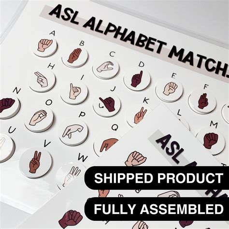 Asl Alphabet Matching Chart Skin Tones Fully Assembled Activity Etsy Uk