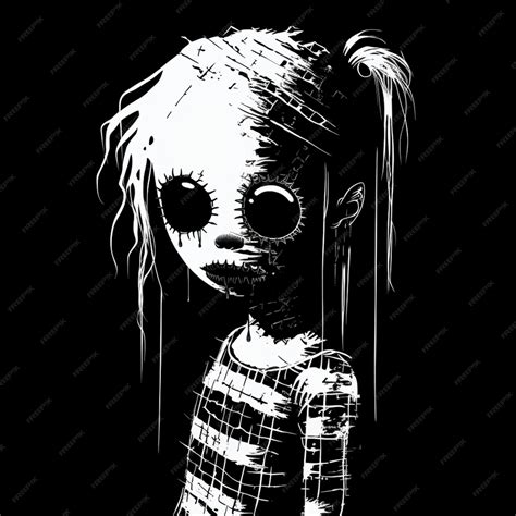 Premium Photo A Black And White Drawing Of A Creepy Girl With A