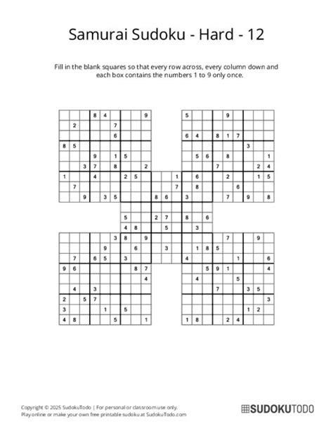 Hard Samurai Sudoku Puzzles Printable