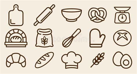Bakery Line Icons Set Rustic Brown Baking Symbols Stock Illustration