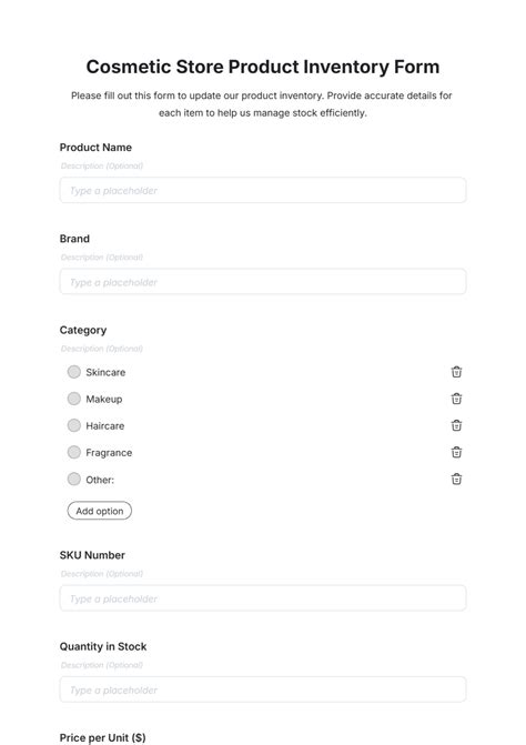 Free Cosmetic Store Product Inventory Form Template To Edit Online