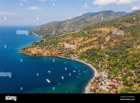 Amed Bali Aerial View Of The Jemeluk Bay And Beach In Amed In Bali Northeast Coast In