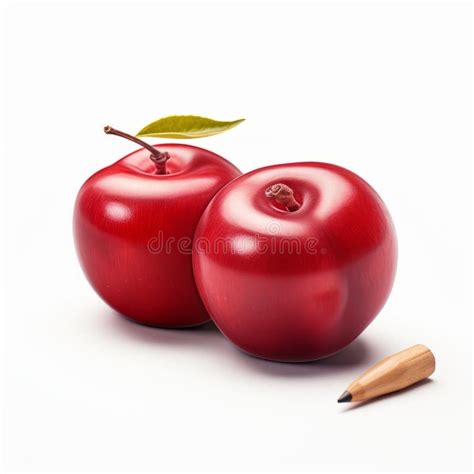 Photorealistic Composition Of Two Red Apples And A Pencil Stock