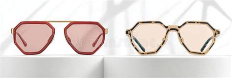 Two Trendy Geometric Eyeglass Frames On White Background Eyewear
