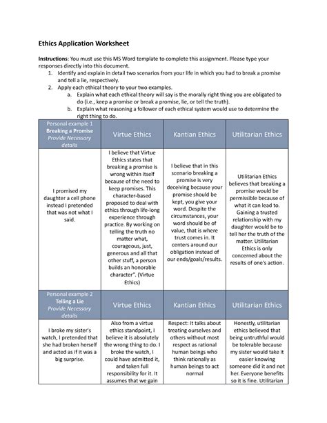 Ethics Application Worksheet Template 2 Ethics Application Worksheet