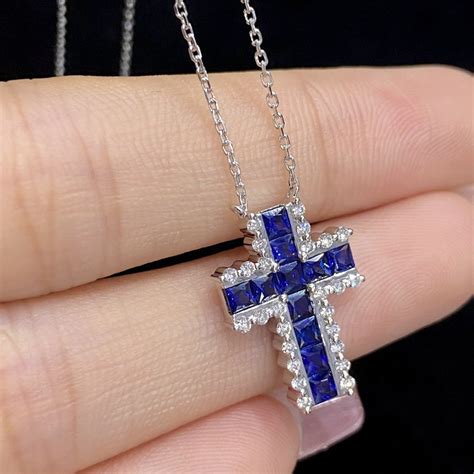 Celestial Cross Blue Sapphire And Diamond Necklace Saratti Saratti