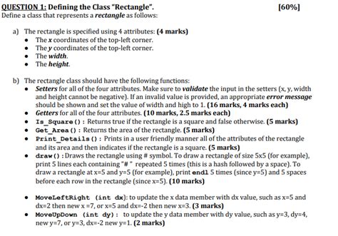 Solved Question 1 Defining The Class Rectangle 60