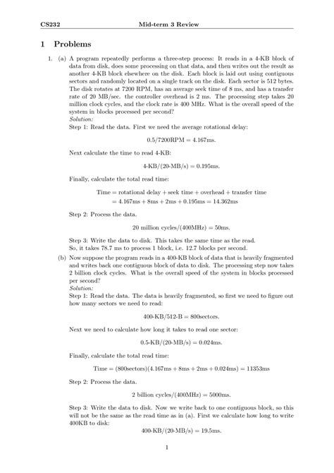 2 Solved Problems On Computer Architecture Ii Midterm Exam 3 Cs 232 Docsity