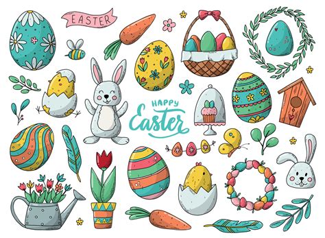 Easter Doodles Cartoon Sketches For Stickers Prints Cards Signs