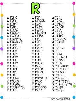 Phoneme Prevocalic R Articulation Word List By Hey Speech Mama