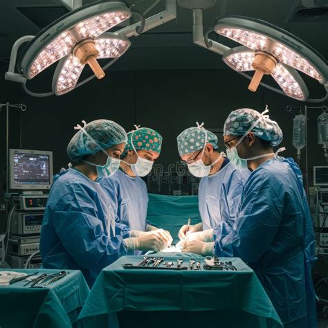 Focused Surgeons Performing Delicate Surgery In A Modern Operating Room