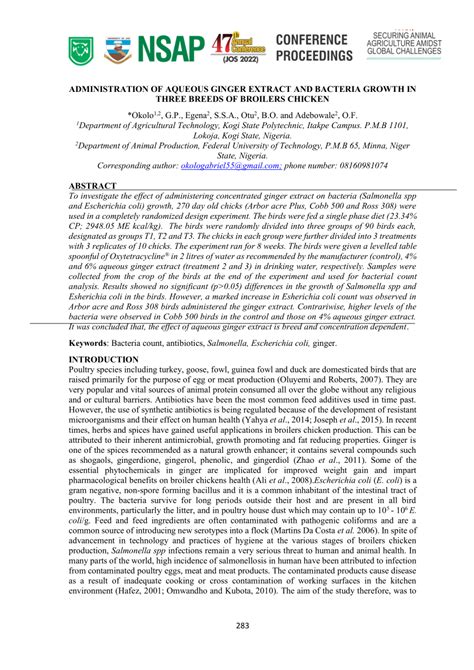 Pdf Administration Of Aqueous Ginger Extract And Bacteria Growth In Three Breeds Of Broilers