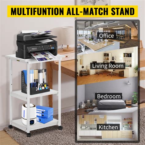 Vevor Printer Stand Printer Cart 3 Tiers W Open Shelves And Lockable