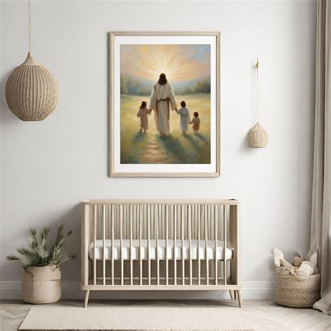 Arte Mural De Jesús Caminando Con Niños Jesús Y Tres Niños Retrato