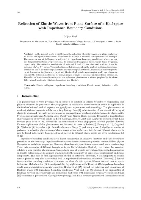 Pdf Reflection Of Elastic Waves From Plane Surface Of A Half Space