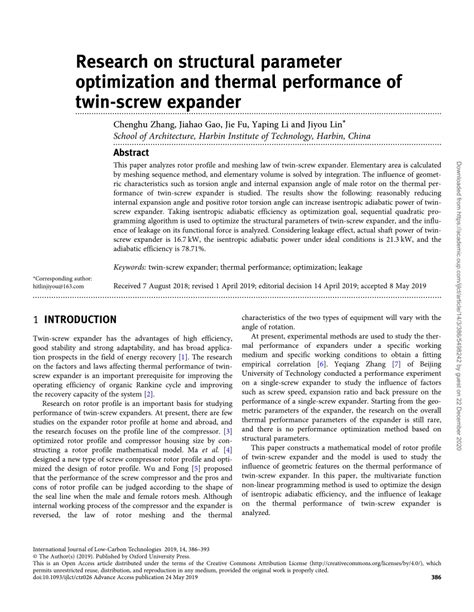 Pdf Research On Structural Parameter Optimization And Thermal