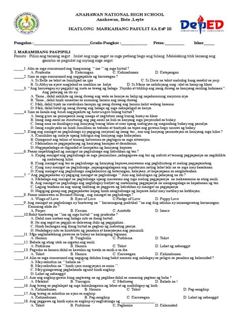 3rd Periodical Test In Esp10 Pdf
