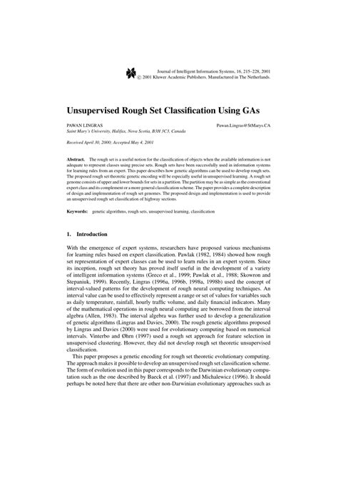 pdf unsupervised rough set classification using gas