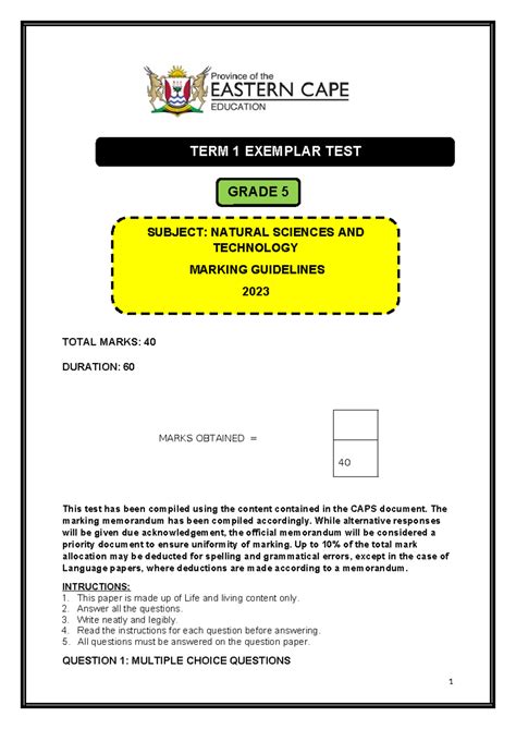 2022 Nstech Grade 5 March Test Marking Guidelines Total Marks 40