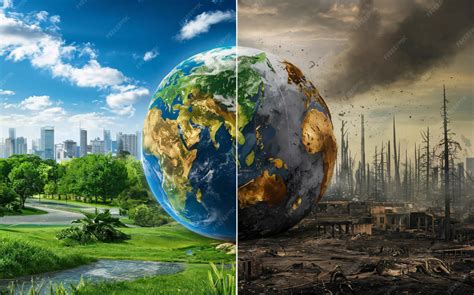 Ilustración En Pantalla Dividida Del Calentamiento Global Y El Concepto