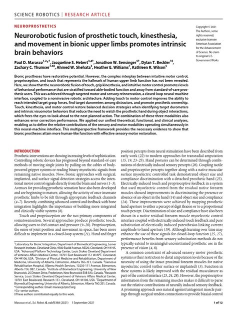 S13s1 Paper Neurorobotic Fusion Of Prosthetic Touch Kinesthesia And Movement In Bionic