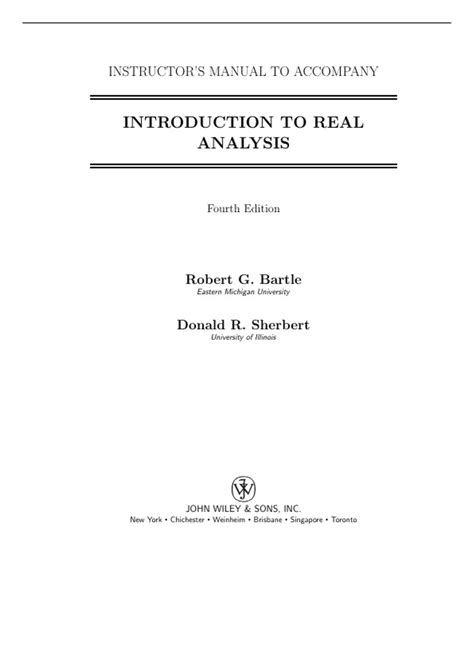 Introduction To Real Analysis 4th Edition By Robert G Bartle