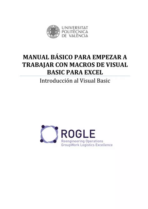Pdf Manual BÁsico Para Empezar A Trabajar Con Macros De Visual Basic Para Excel Introducción